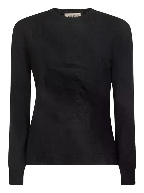 BLANCA VITA Ribbed Crew-neck Sweater - Black