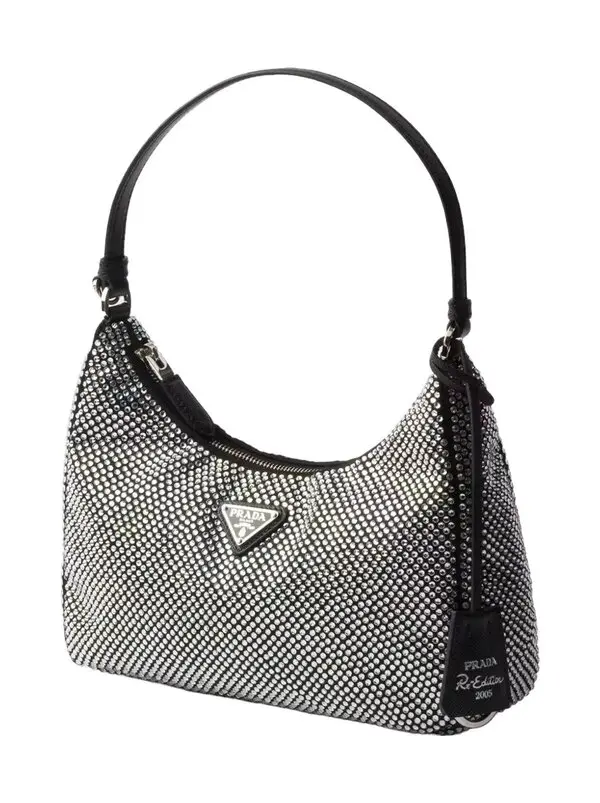 Prada Crystal Embellished Re-edition 2005 Shoulder Bag - Grey