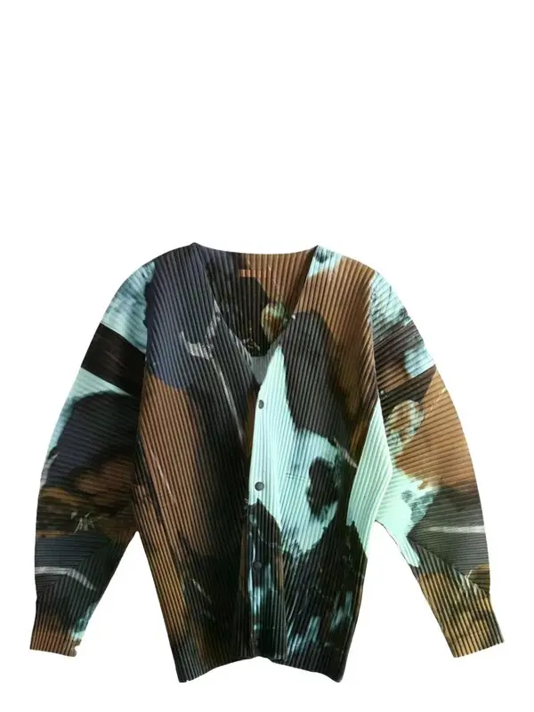 Issey Miyake Pleated Print Cardigan - Blue