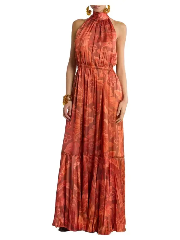 Etro Floral Print Pleated Maxi Dress - Red