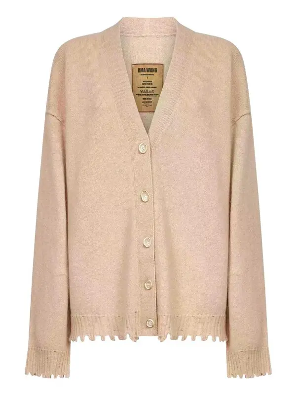 UMA WANG Frayed-edge Ribbed Cashmere Cardigan - Neutrals