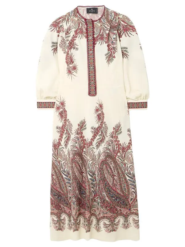 Etro Paisley-print Crepe Midi Shirt Dress With Picot Trim - Neutrals