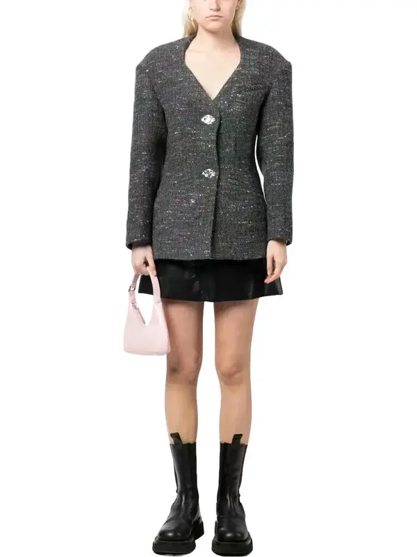 GANNI Fitted Wool-blend Blazer - Grey