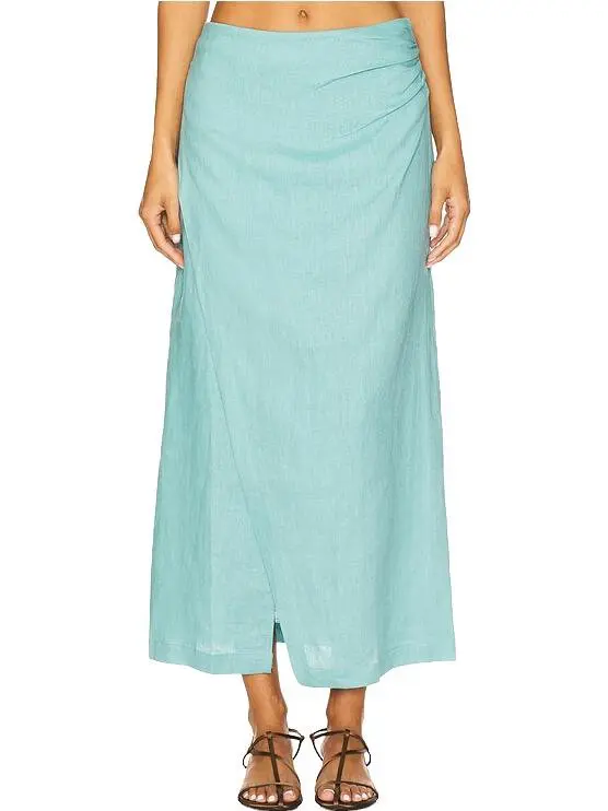 Faithfull The Brand Linen Ruched Maxi Skirt - Blue
