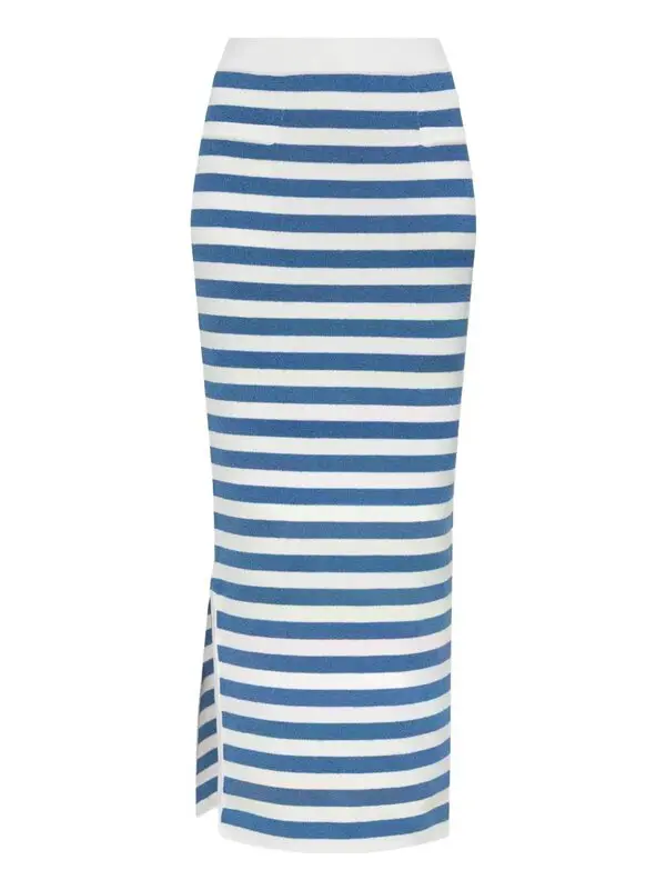 Posse Stripe Side-split Midi Fitted Skirt - Blue