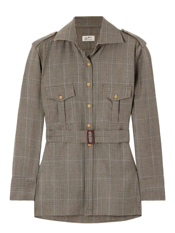 Giuliva Heritage Prince Of Wales Checked Wool Shirt With Belt - Black