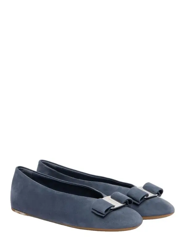 FERRAGAMO Vanna Bow-detail Suede Ballet Flats - Blue