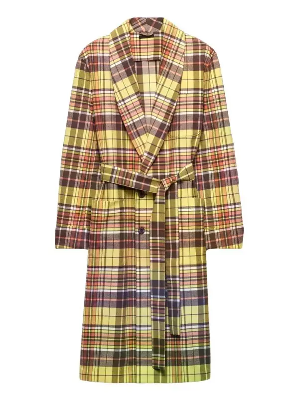 Prada Checked Trench Coat - Yellow