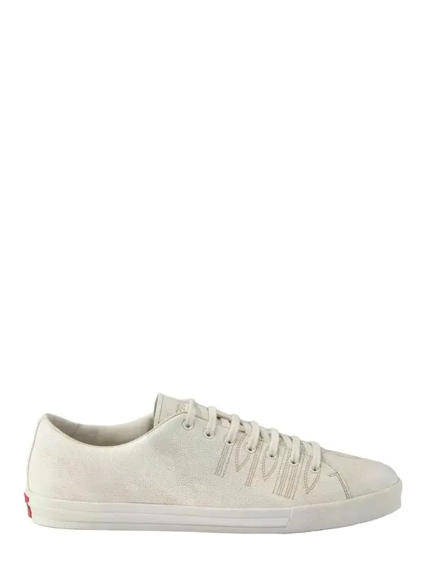 Prada Aged-effect Leather Lace-up Sneakers - Neutrals