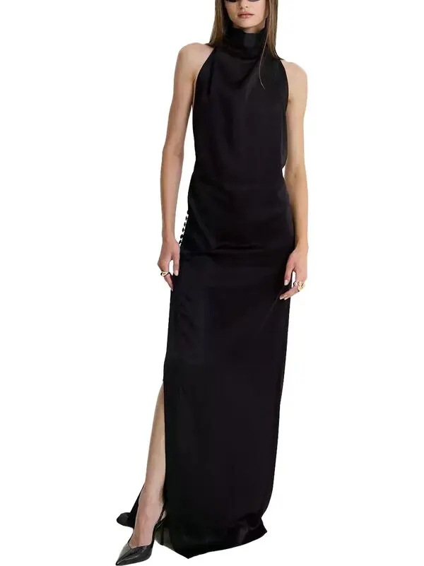 MOOS STUDIO Allure High-neck Side-slit Maxi Dress - Black