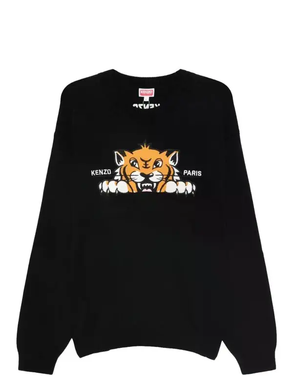 Kenzo Embroidered-tiger Crew-neck Sweater - Black