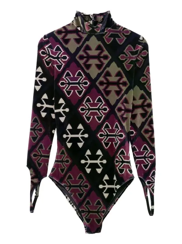 Burc Akyol Geometric-print Velvet Bodysuit - Blue