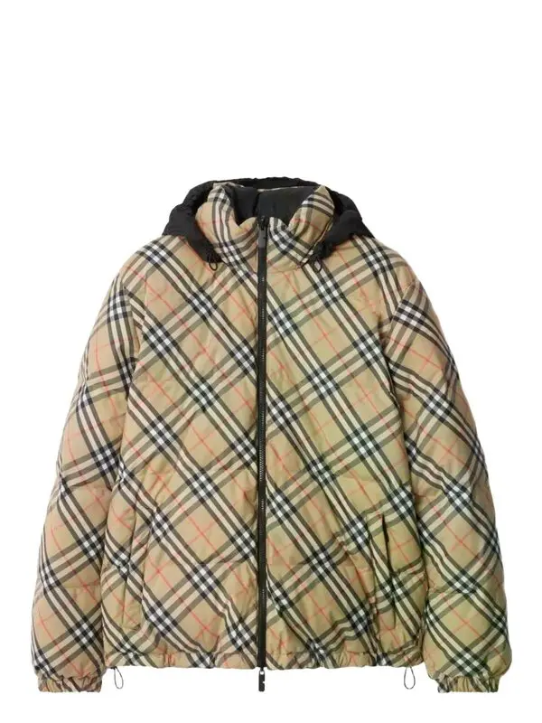 Burberry Reversible Check Puffer Jacket With Packaway Hood - Neutrals