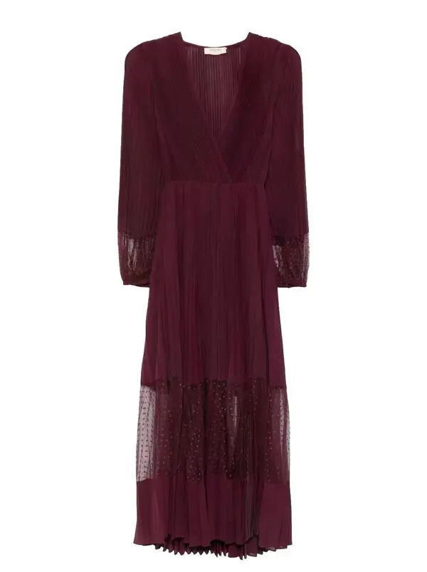 TWINSET Pleated Spotted-panel Midi Dress - Red