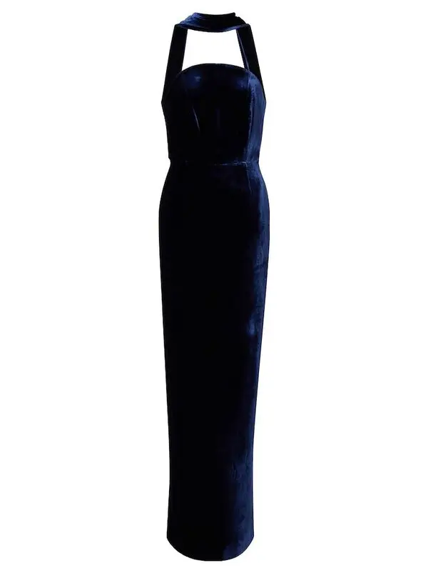 Roland Mouret Scarf-detail Velvet Gown - Blue