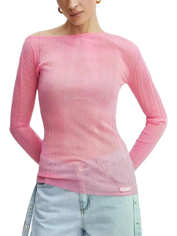 Pinko Ribbed Off-shoulder Long Sleeve Top - Pink