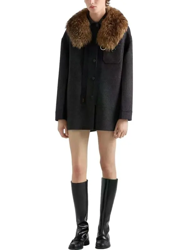 Prada Contrast-collar Buttoned Coat - Black