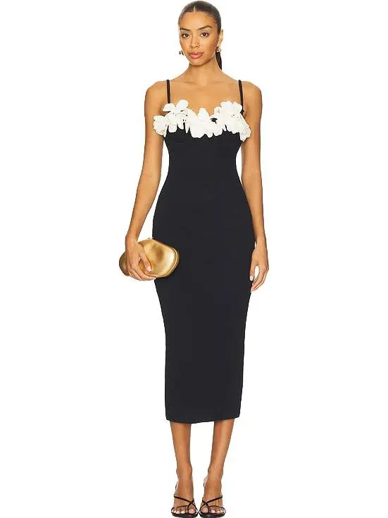 PatBO Breeze Jacquard Colorblock Midi Dress - Black