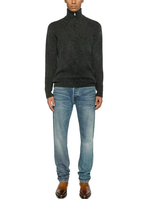 ROBERTO COLLINA Half-zip Ribbed Knit Jumper - Grey