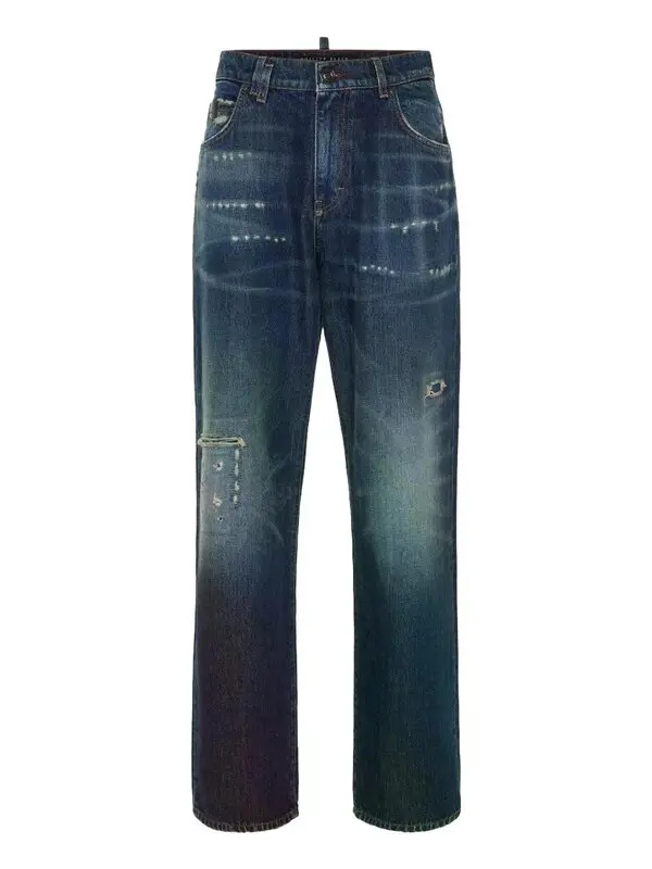 Philipp Plein Distressed Logo-plaque Jeans - Blue