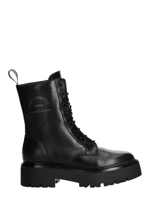 Karl Lagerfeld Logo-embossed Lace-up Combat Boots - Black