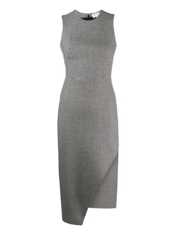 Alexander McQueen Houndstooth Asymmetric Midi Dress - Black