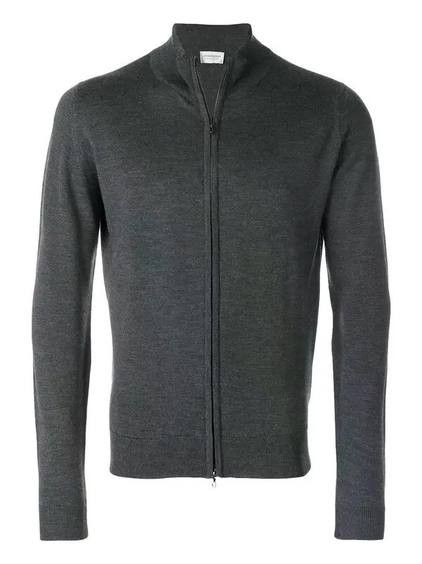 John Smedley High Neck Zipped Cardigan - Grey