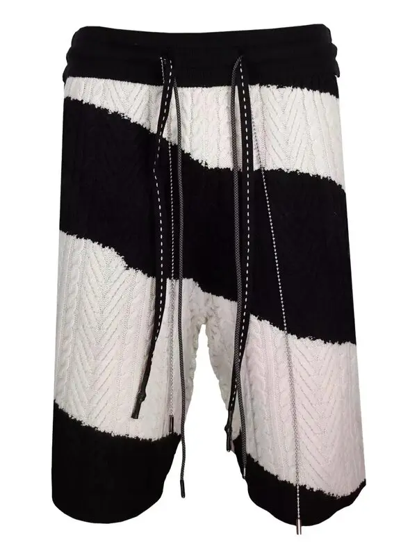MOSTLY HEARD RARELY SEEN Cable Knit Striped Shorts With Chain Detail - Black