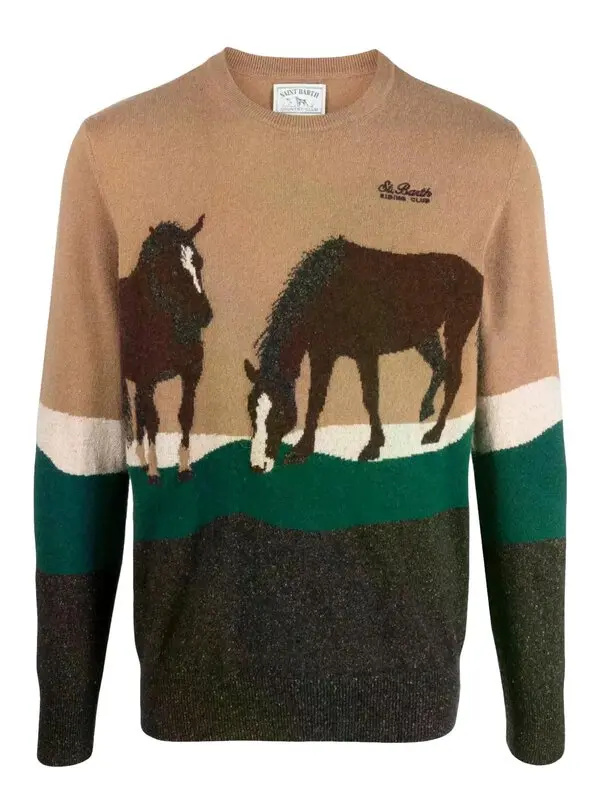 MC2 SAINT BARTH Donegal Riding Crew Neck Jumper - Brown