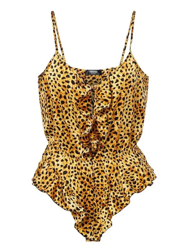 Versace Leopard-print Silk Satin Bodysuit - Multicoloured