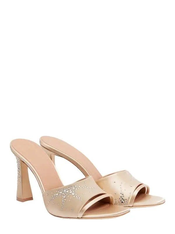 MALONE SOULIERS Roxanne Embellished Satin Mules - Beige