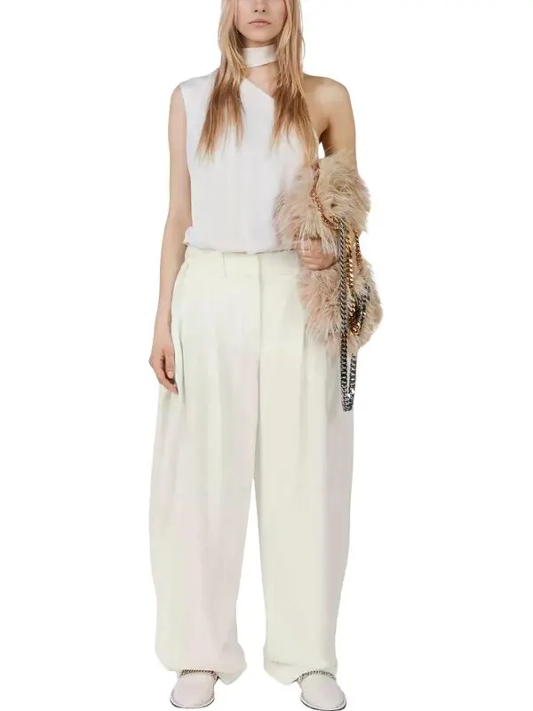 Stella McCartney Pleated Wide-leg Wool Trousers - Neutrals