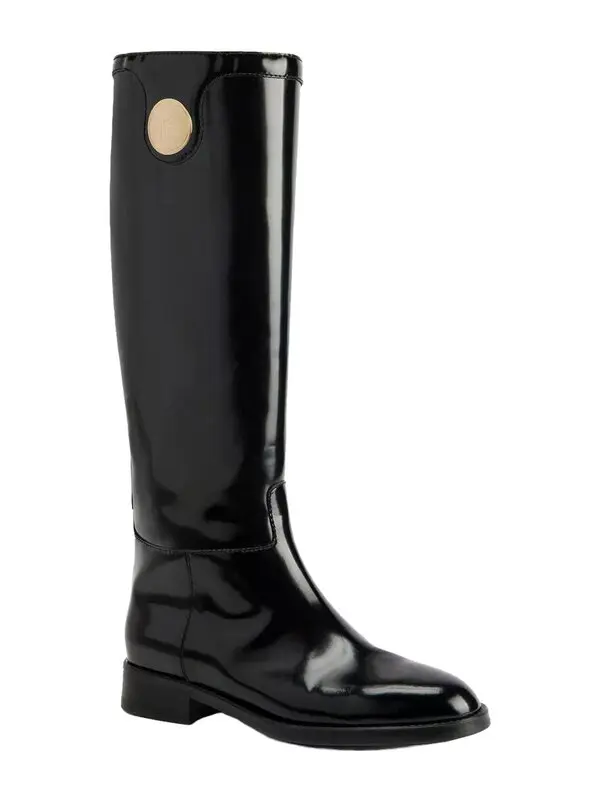 GIUSEPPE ZANOTTI Leather Knee-high Boots With Gold-tone Detail - Black