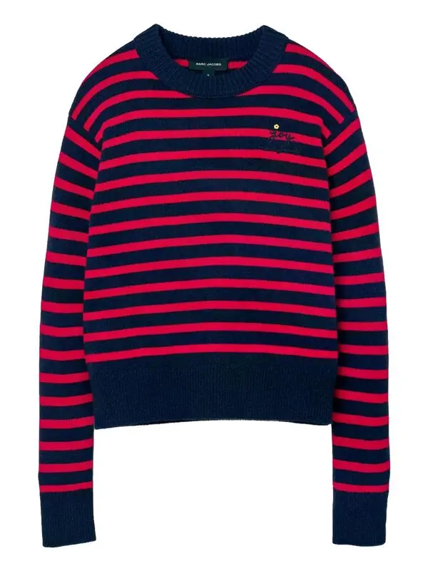 Marc Jacobs Striped Crew Neck Sweater With Flower Embellishment - Red