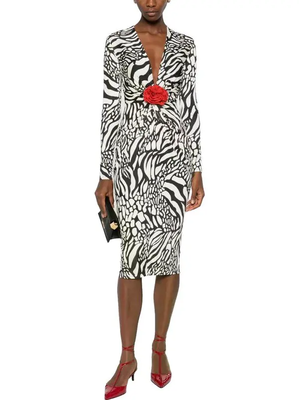 ROSERRY Malllorca Zebra Print Midi Dress - Black