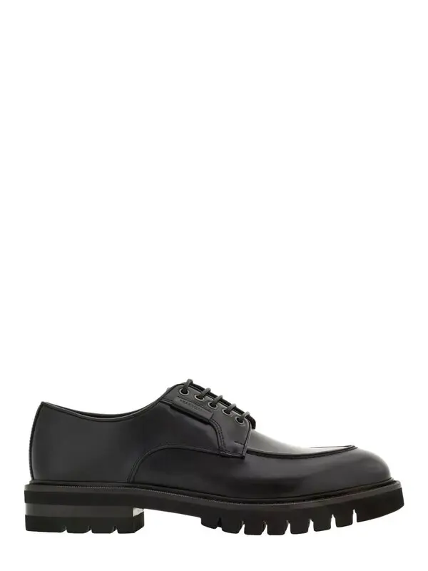 FERRAGAMO Calfskin Leather Lace-up Derby Shoes - Black