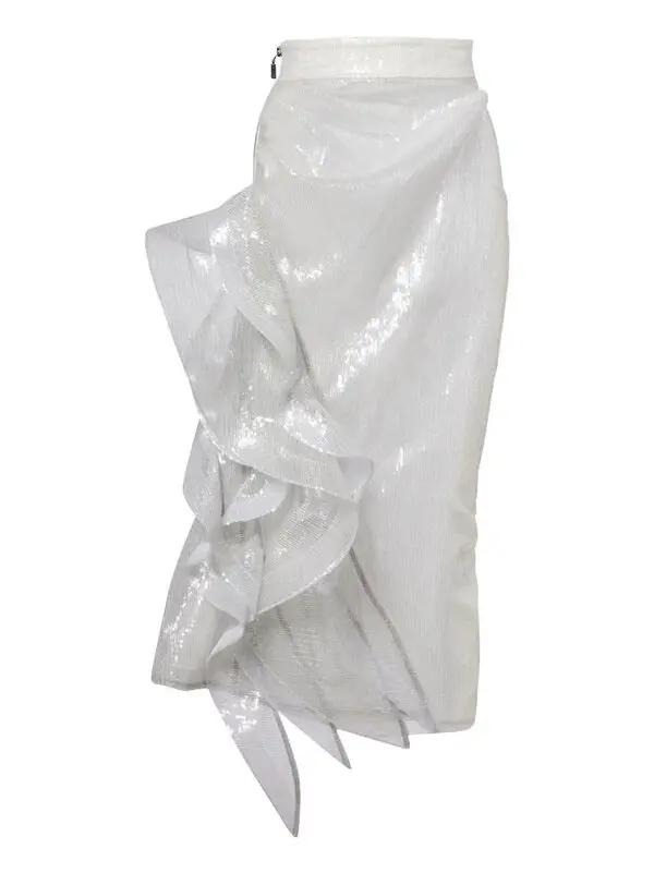 Maticevski Hymn" Ruffled Sequined Midi Skirt - Silver