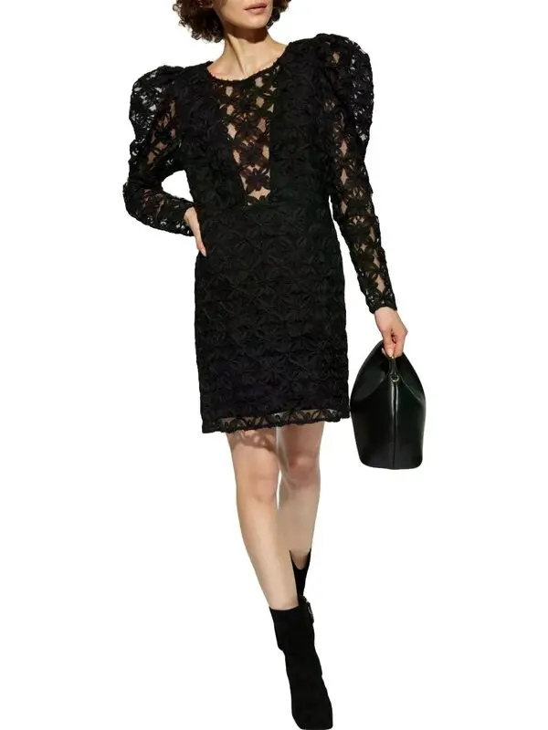 Munthe Tenny Embroidered Puff Sleeve Dress - Black