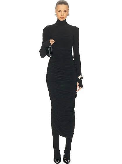 Norma Kamali Long Sleeve Turtleneck Strapless Diana Gown - Black