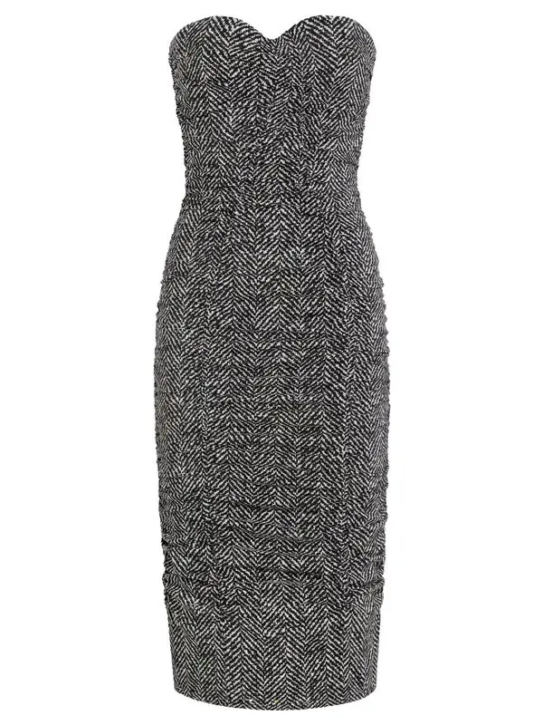 Dolce & Gabbana Midi Chevron Strapless Dress - Black