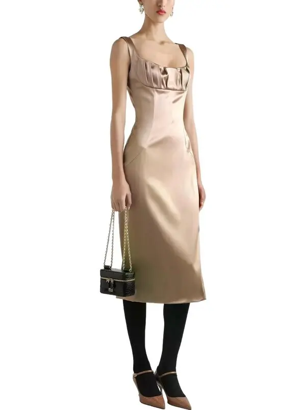 Dolce & Gabbana Pleated Detail Satin Midi Dress - Neutrals