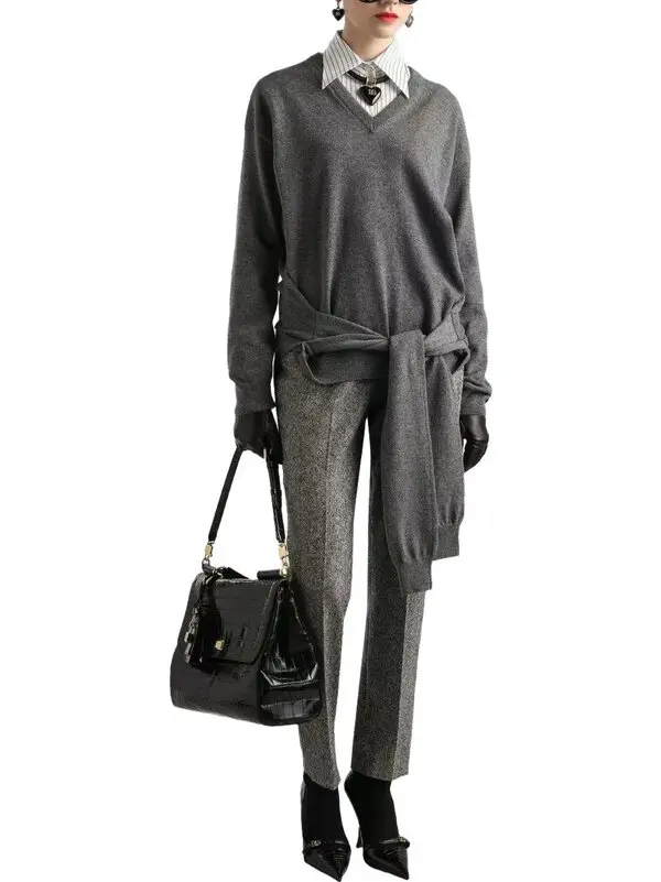 Dolce & Gabbana V-neck Tie-detail Sweater - Grey