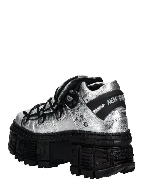 NEW ROCK Metallic Leather Platform Sneakers - Grey