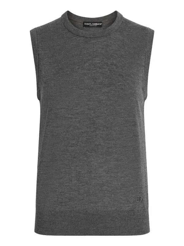 Dolce & Gabbana Sleeveless Crew Neck Knit Vest - Grey