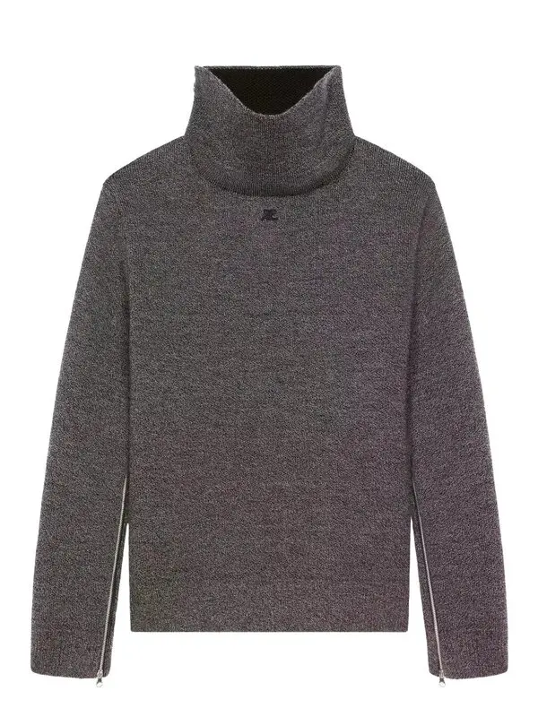 COURREGES High-neck Ribbed Sweater With Zip Detailing - Grey