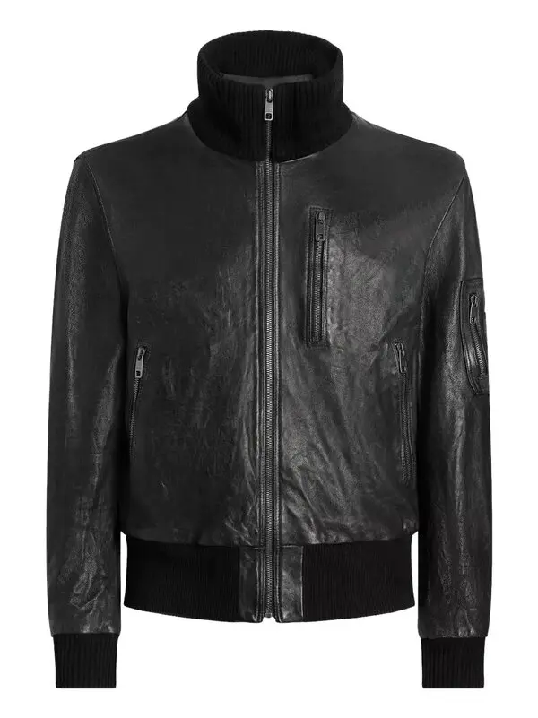 Dolce & Gabbana Leather Ribbed Collar Jacket - Black