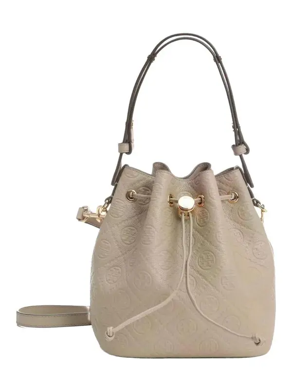 Tory Burch Embossed Logo Bucket Bag - Neutrals