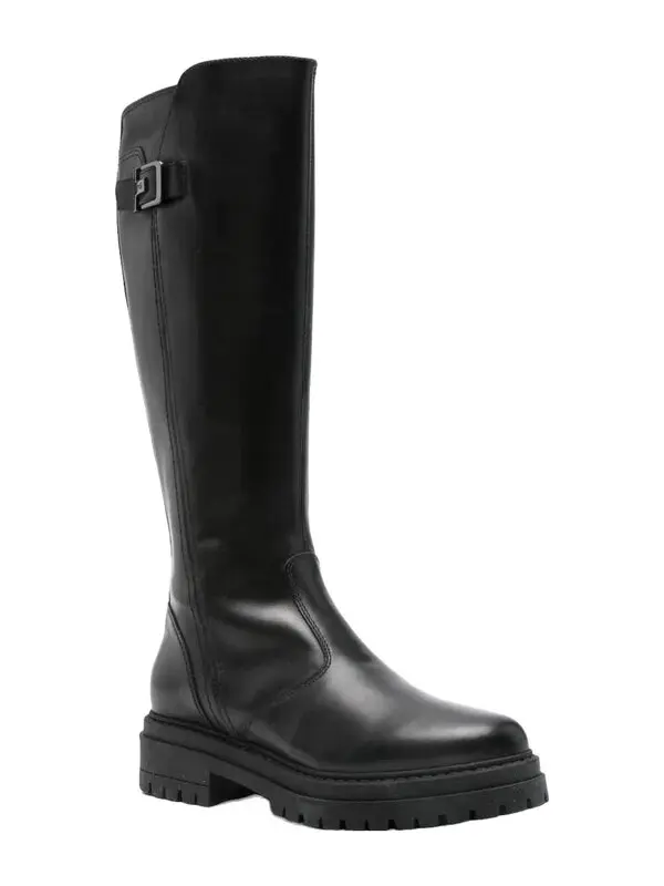 NEROGIARDINI Calf Leather Knee High Boots With Buckle Detail - Black
