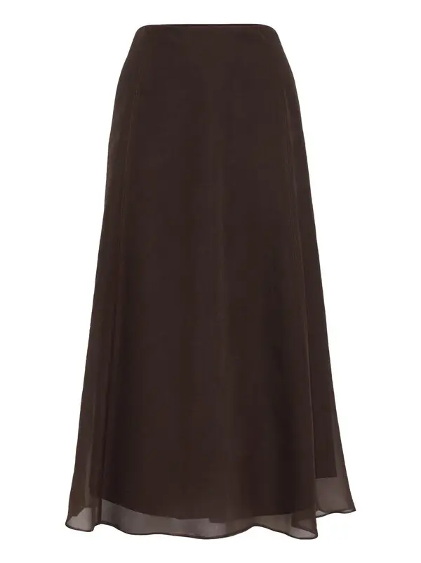 Brunello Cucinelli Silk Circle Midi Skirt - Brown