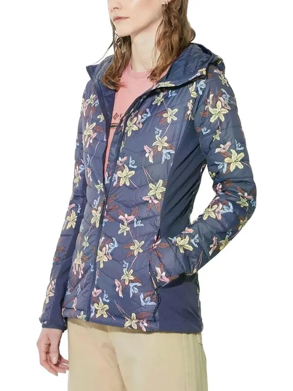 Columbia Floral-print Quilted Jacket With Hood - Blue